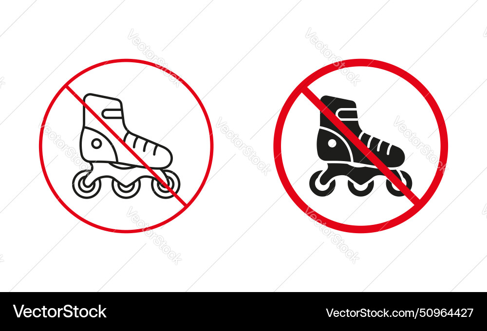 Roller skating warning sign set skate Royalty Free Vector