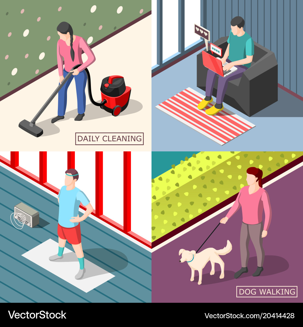 Daily routine 2x2 isometric design concept Vector Image