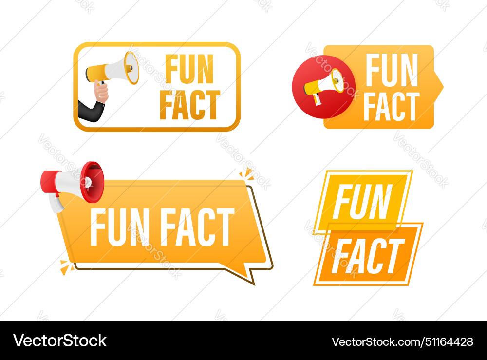 Fun fact text with megaphone label set Royalty Free Vector