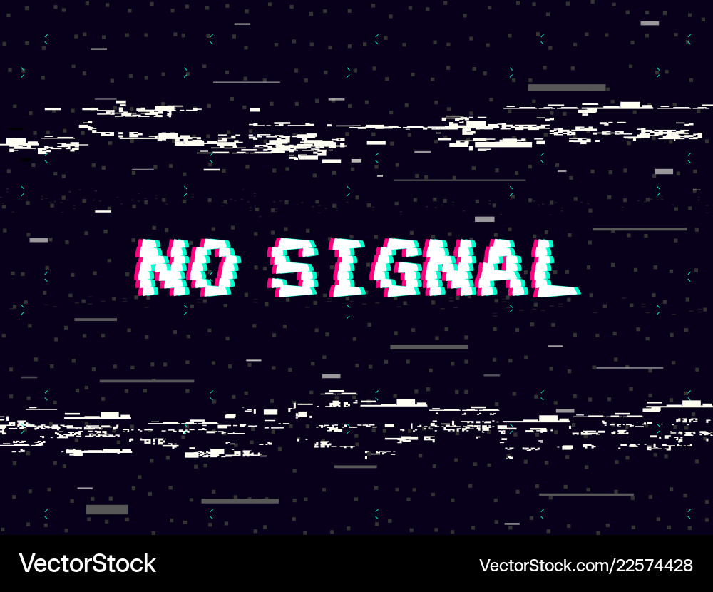 Glitch no signal on black backdrop tape Royalty Free Vector