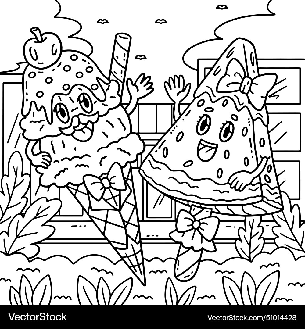 Ice cream watermelon popsicles coloring page Vector Image