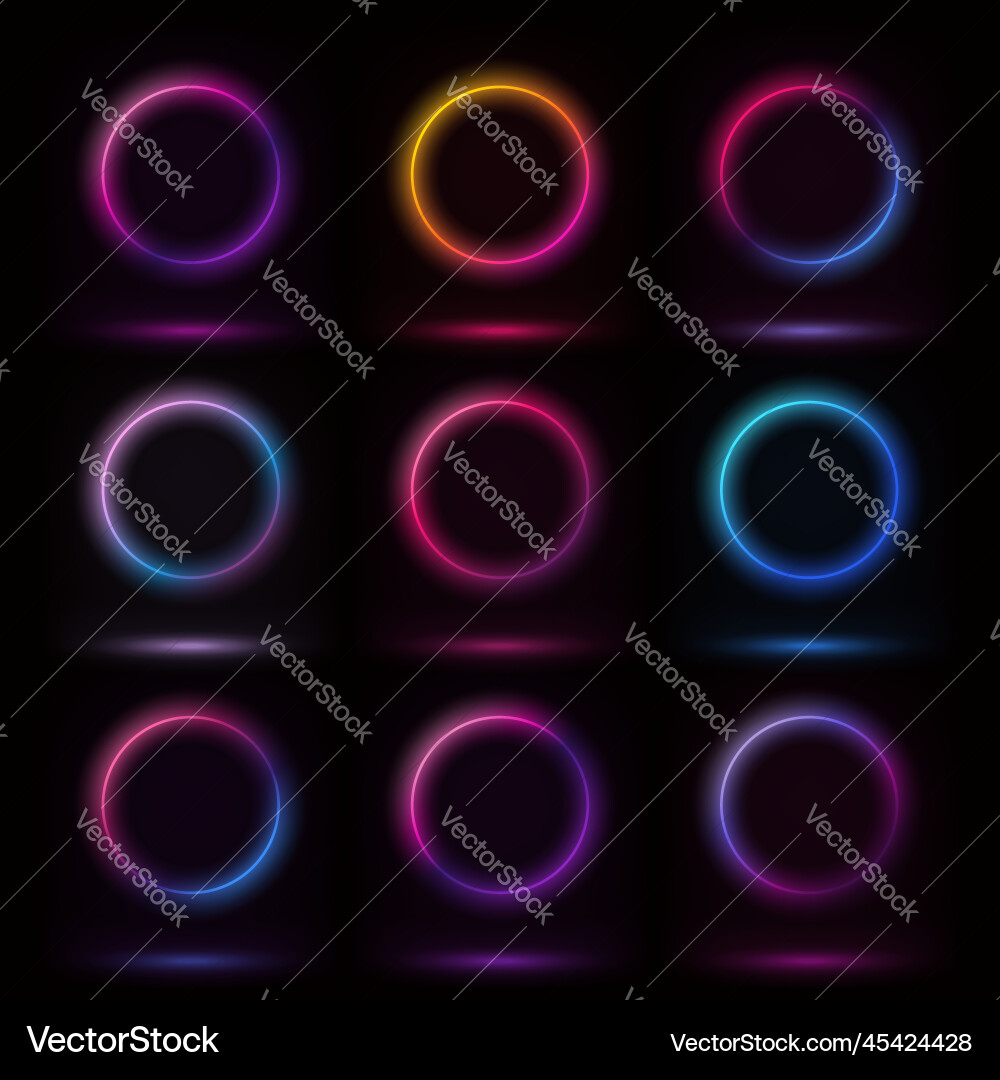 Neon circles in set various color gradients Vector Image