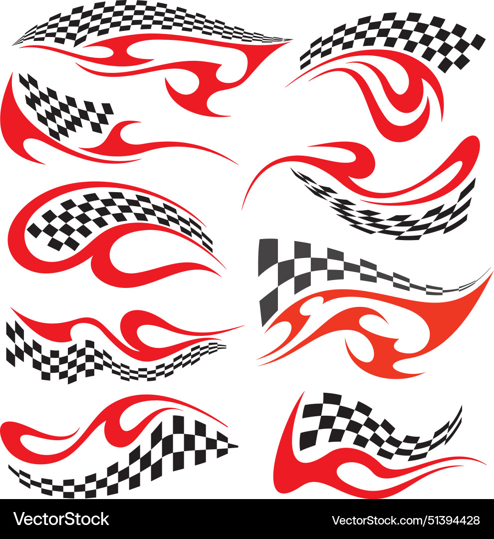 Racing flame designs with checkered flags Vector Image