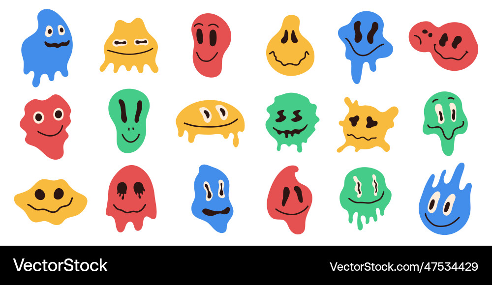 Colorful distorted emoji abstract melting faces Vector Image