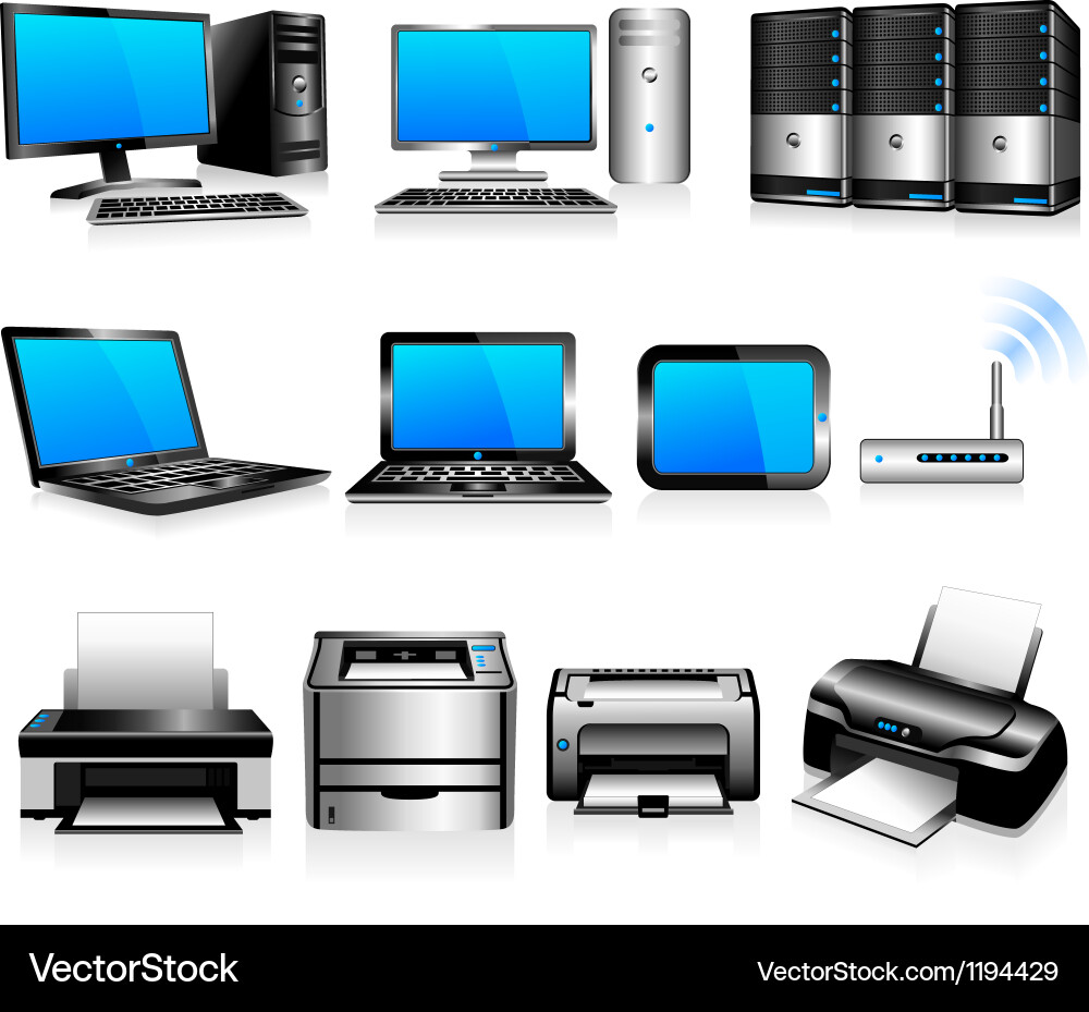 Computers printers technology electronics Vector Image