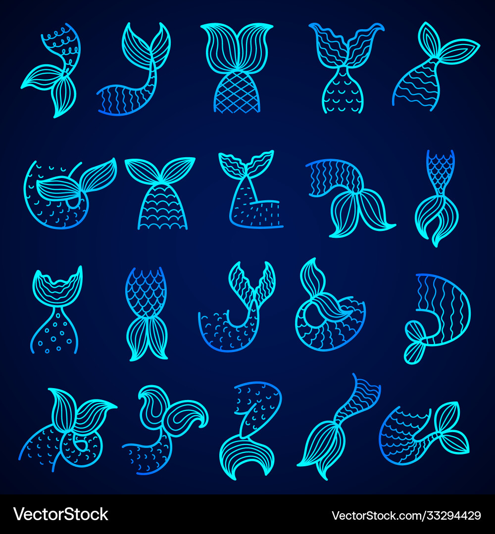 Mermaid Tail Symbol Collection Royalty Free Vector Image