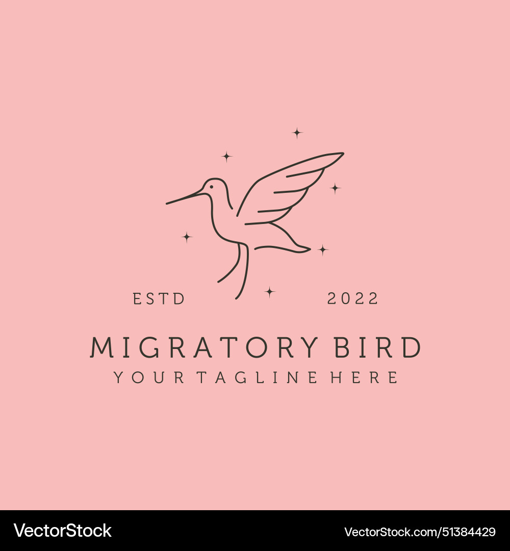 Migratory bird and star line art logo symbol Vector Image