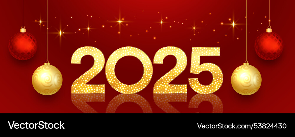 Decorative 2025 new year red banner with text Vector Image