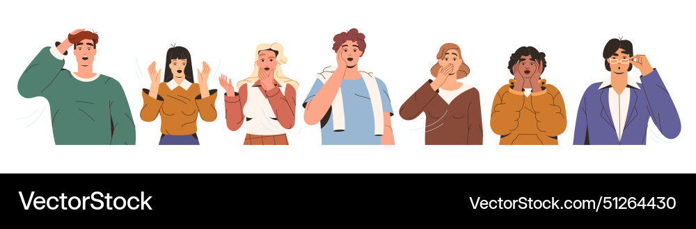 Flat portraits of shocked scared people faces Vector Image