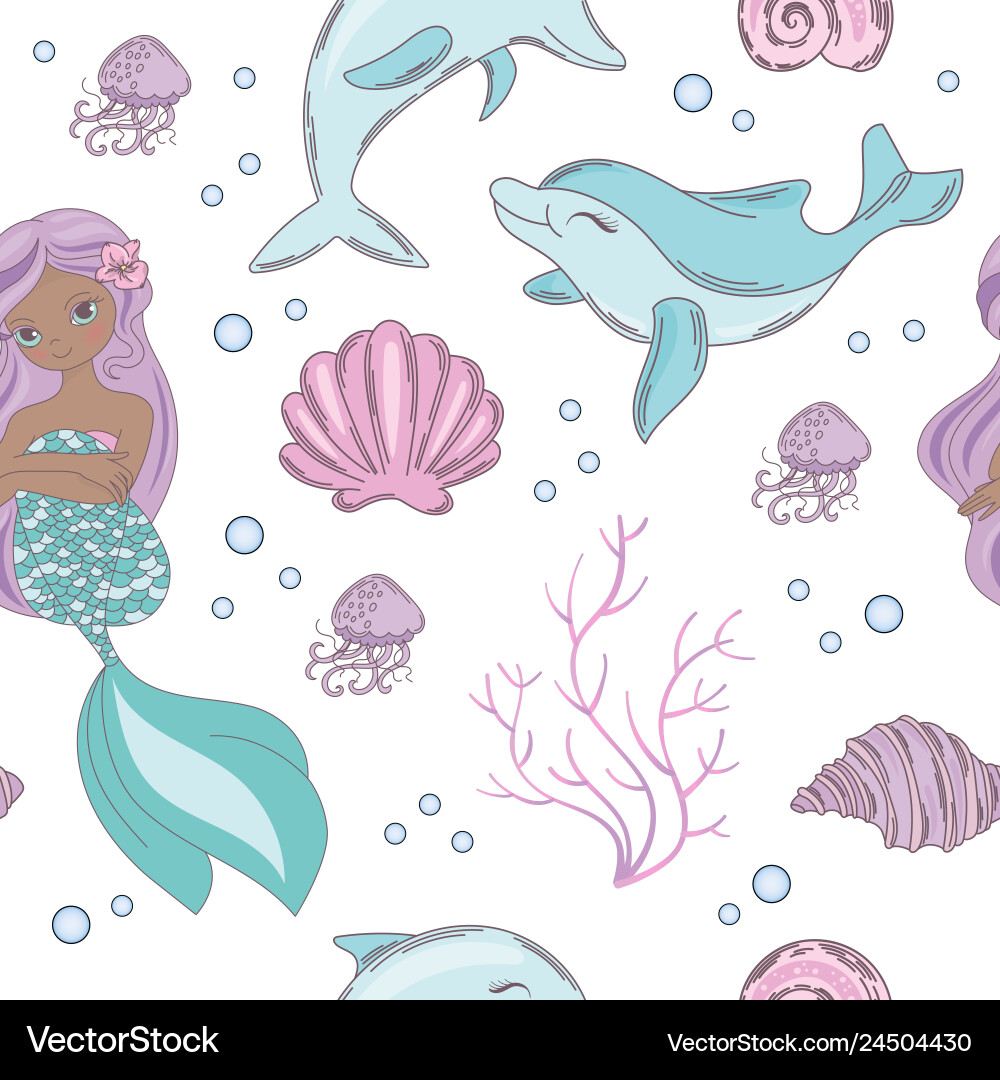 Sea mermaid princess seamless pattern Royalty Free Vector