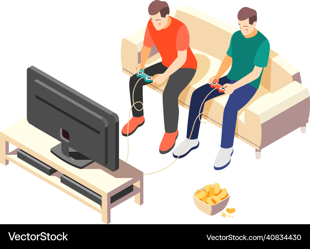 Video gamers friendship composition Royalty Free Vector