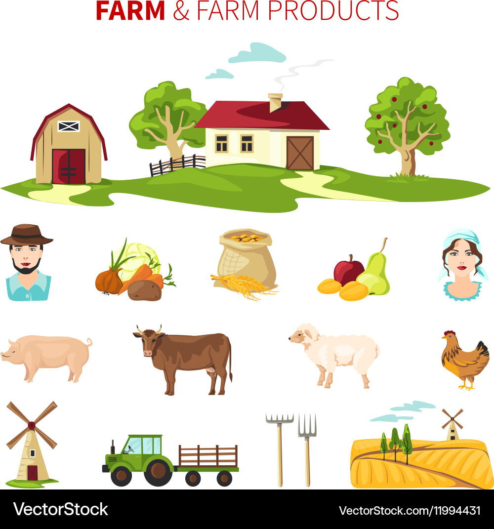 Farming set Royalty Free Vector Image - VectorStock