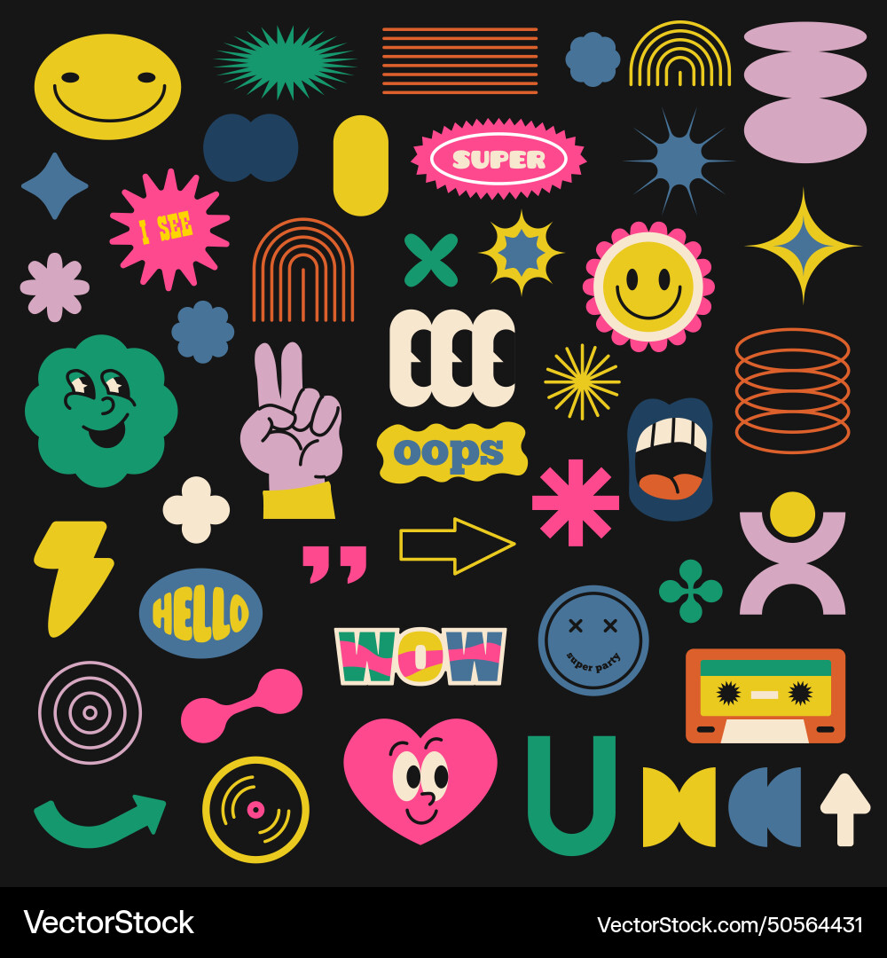 Modern stickers and labels characters element Vector Image