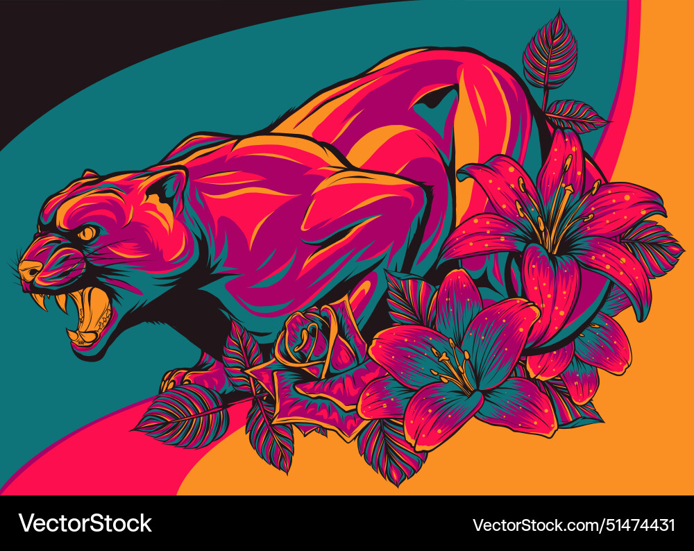 Panther with flowers Royalty Free Vector Image