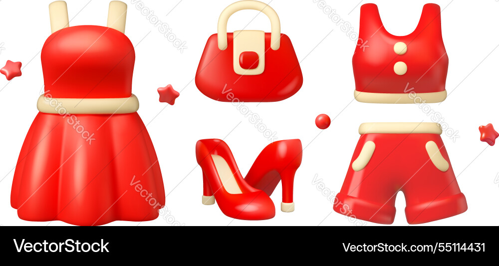 Woman clothing 3d icon set Royalty Free Vector Image