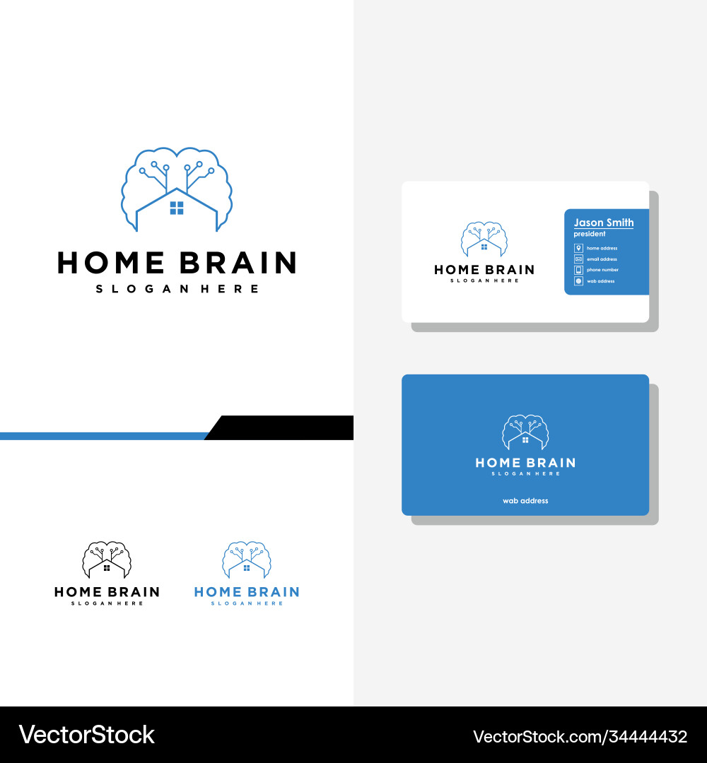 Brain home logo design and business card Vector Image