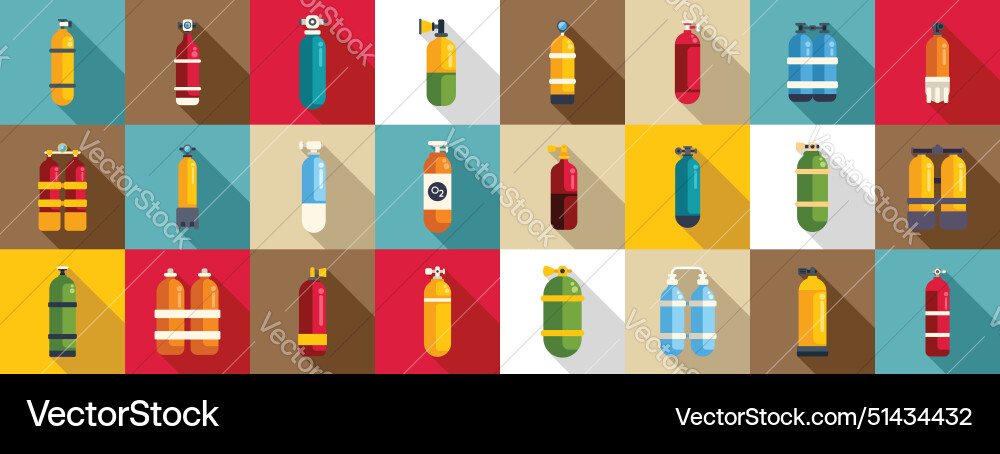 Diving cylinders icons set a collection Royalty Free Vector
