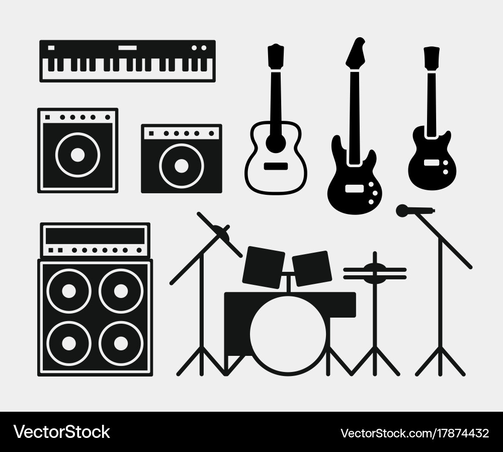 Music rock band instruments set Royalty Free Vector Image