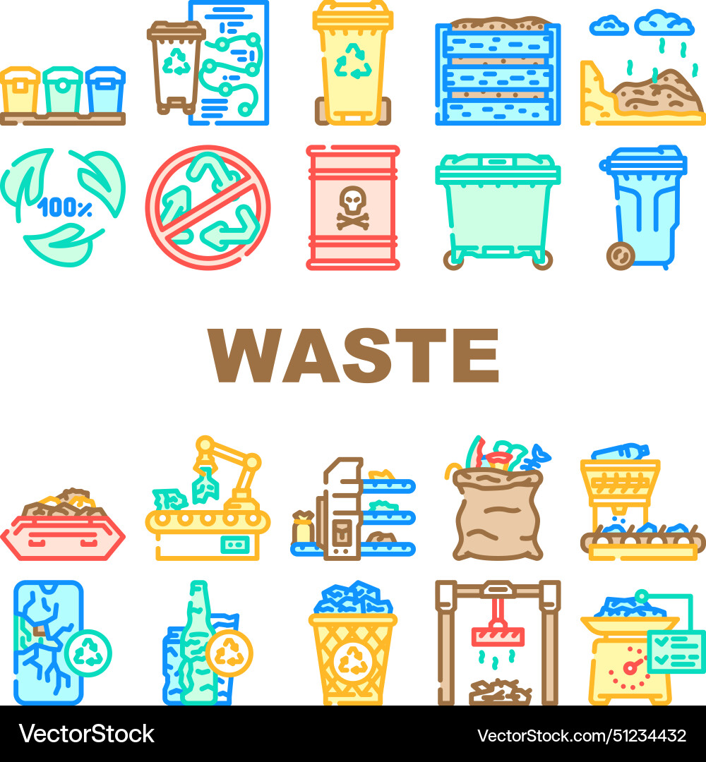 Waste sorting garbage plastic icons set Royalty Free Vector