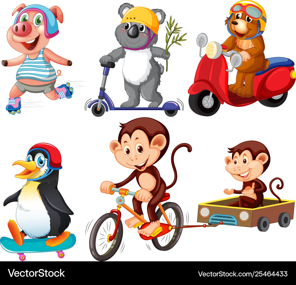 Cartoon Animal Skate Set Royalty Free Vector Image