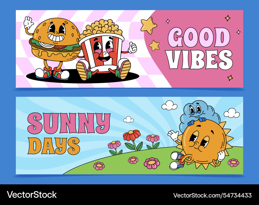 Cartoon banners with fun characters and positive Vector Image