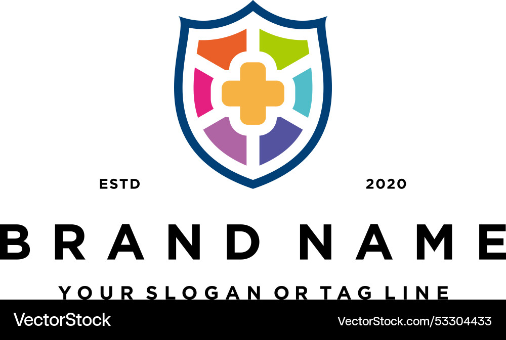 Creative cross shield medical colorful logo Vector Image