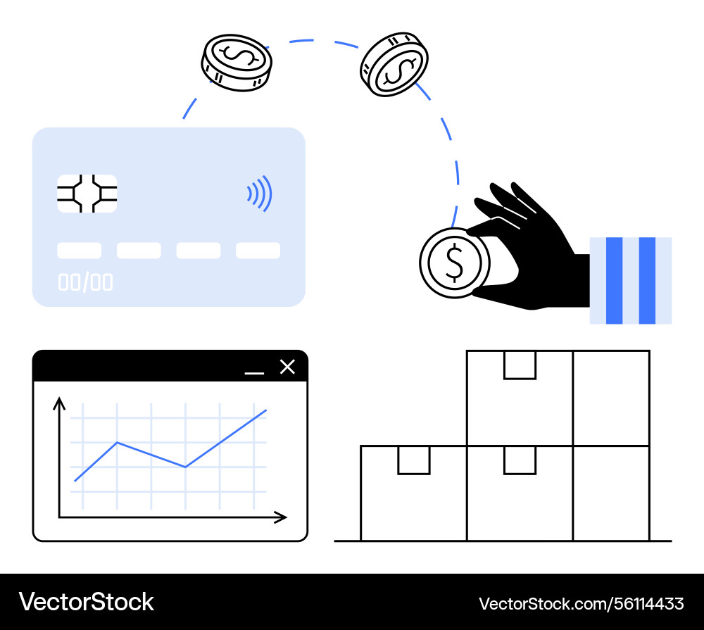 Digital payment flow with credit card currency Vector Image