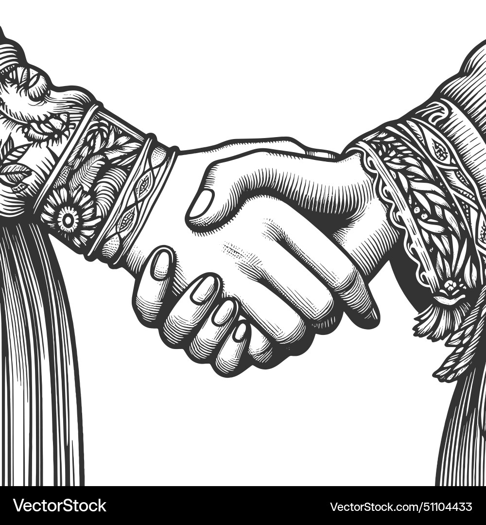 Female handshake engraving Royalty Free Vector Image