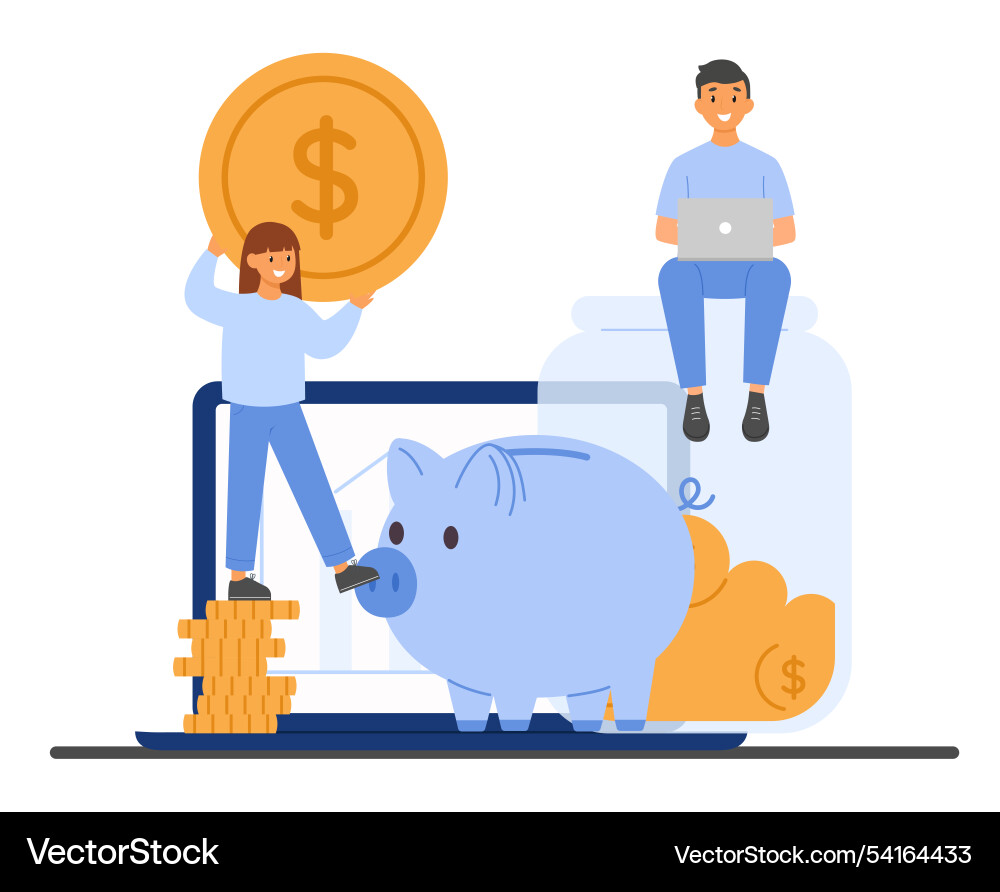 Financial teamwork concept man on jar with coins Vector Image