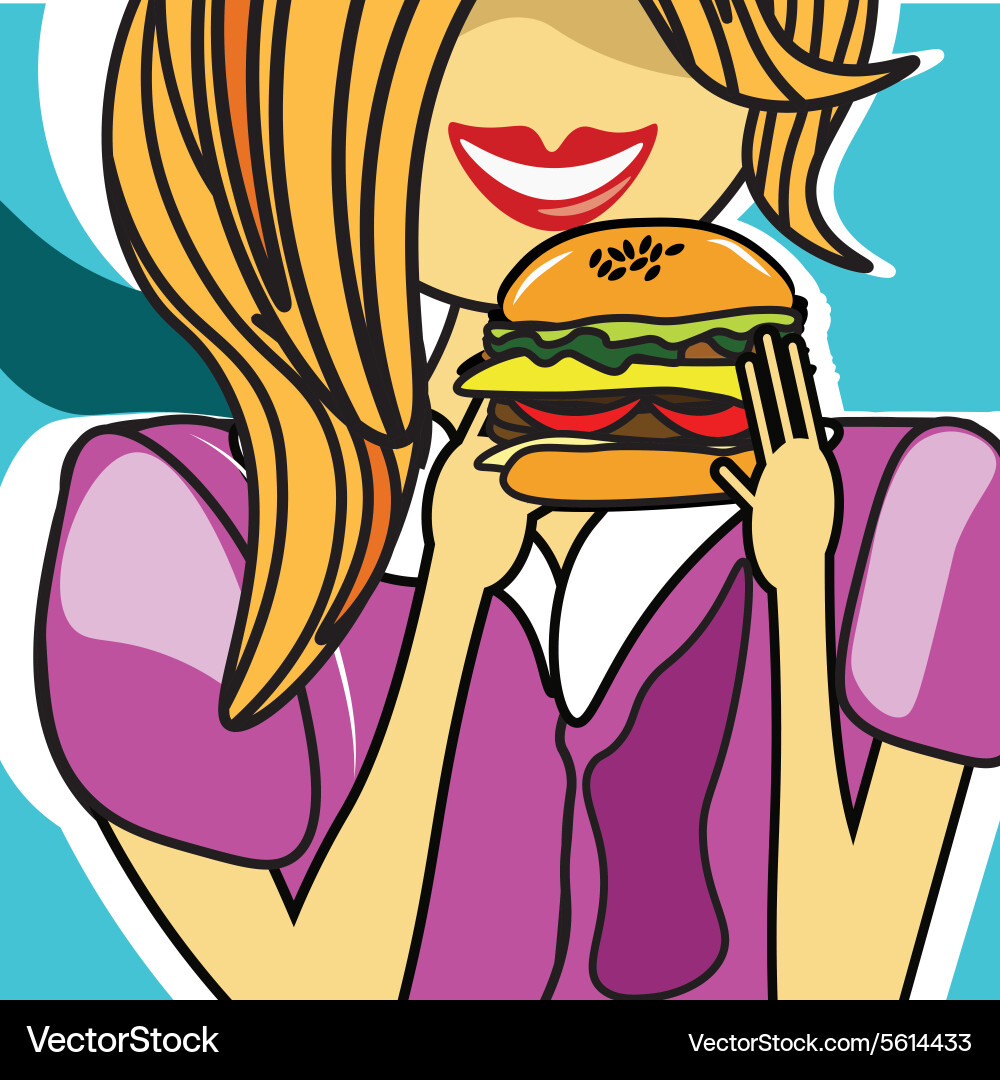 Eating girl cheeseburger Vector Images & Graphics for Commercial Use ...