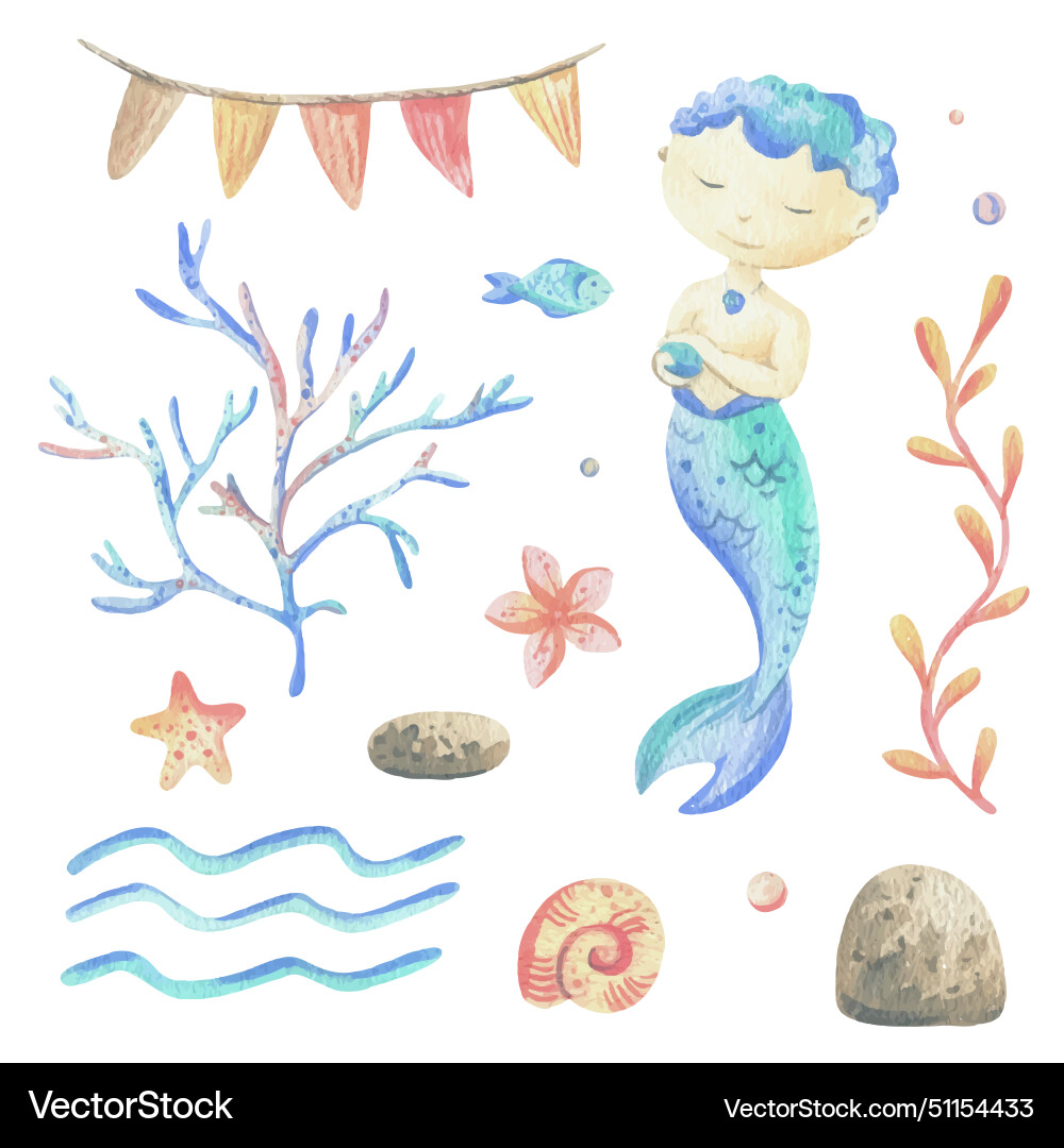 Mermaid is a little boy with fish seashell Vector Image
