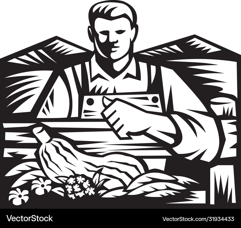 Organic farmer with farm vegetable produce Vector Image