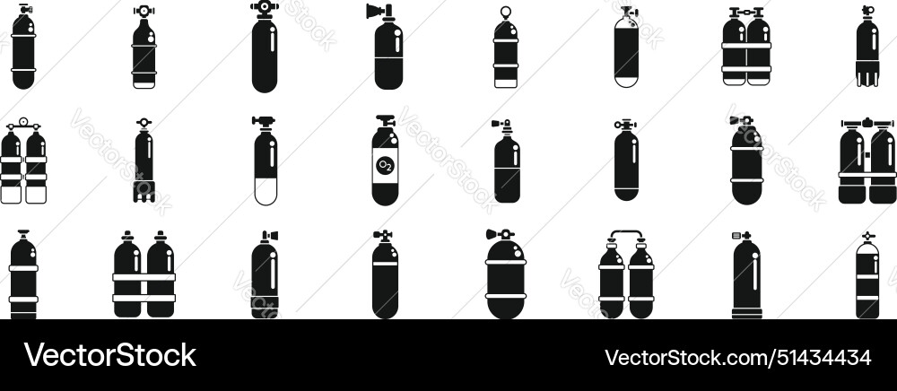 Diving cylinders icons set a collection Royalty Free Vector