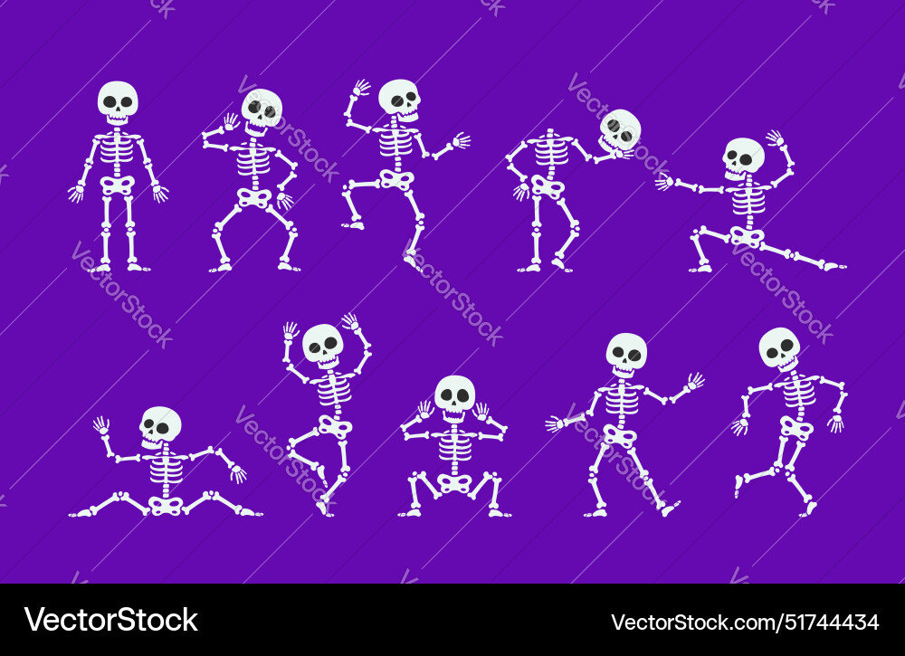 Halloween Dancing Skeleton Characters Set Vector Image
