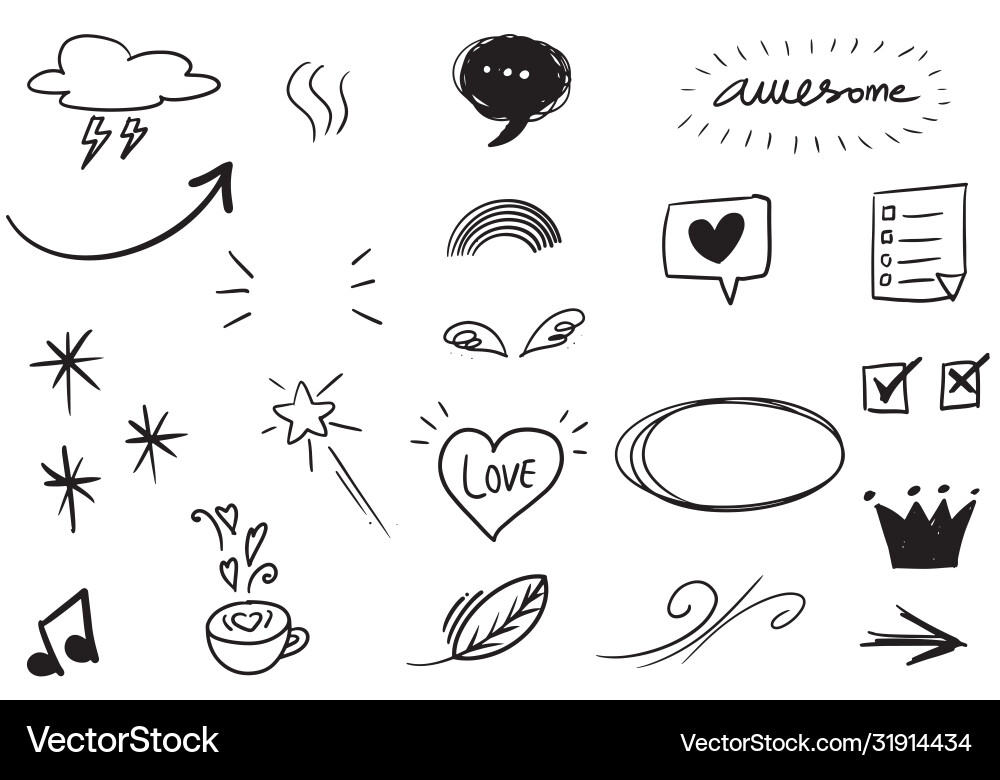 Hand Drawn Doodle Set - Elements & Icons Vector Image