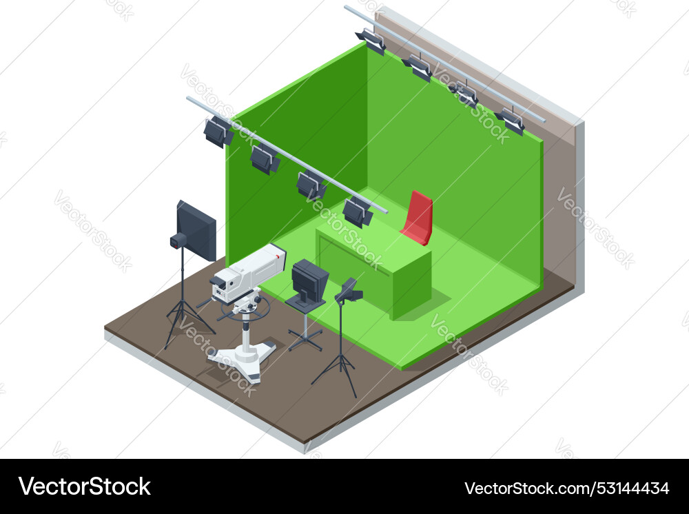 Isometric tv studio news with light Royalty Free Vector
