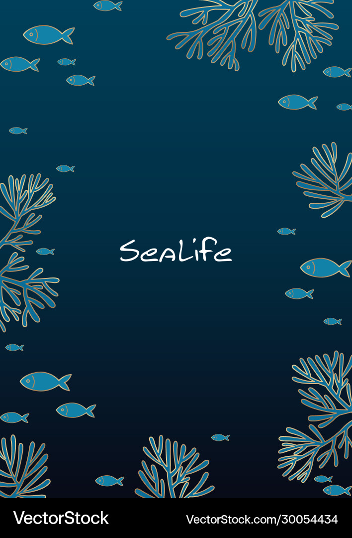 School fish with coral reef border in blue Vector Image