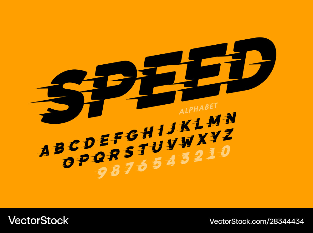 Speed style font design alphabet and numbers Vector Image