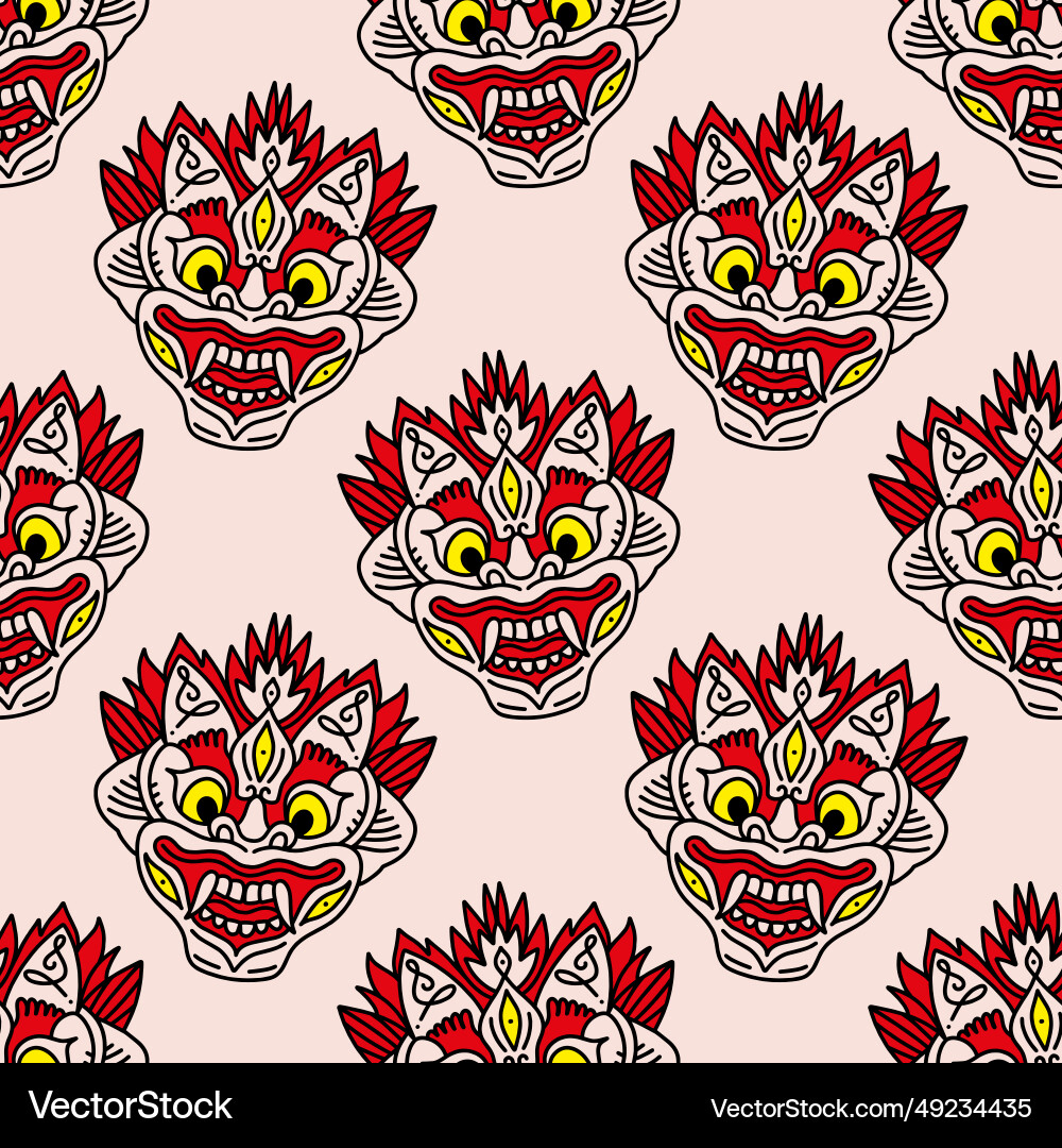 Balinesian barong face seamless background Vector Image
