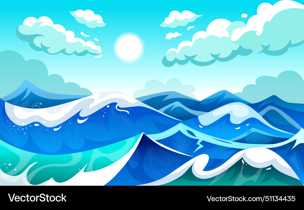Sea waves ocean landscape water ripple surface Vector Image