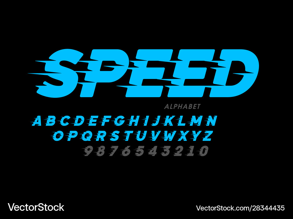 Speed style font design alphabet and numbers Vector Image