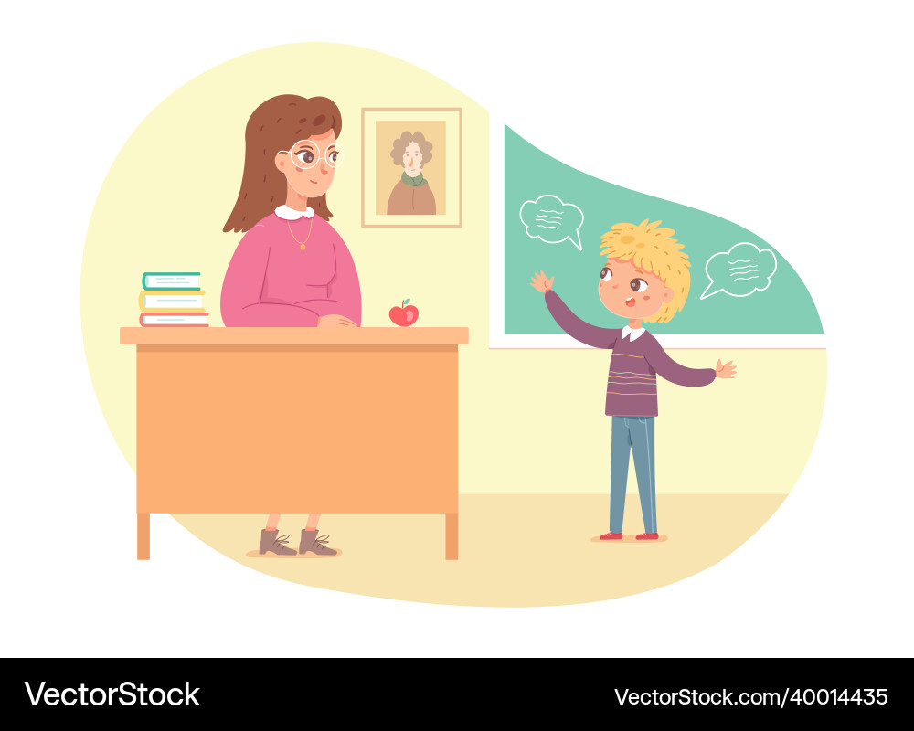 Woman teaching literature lesson in class boy Vector Image