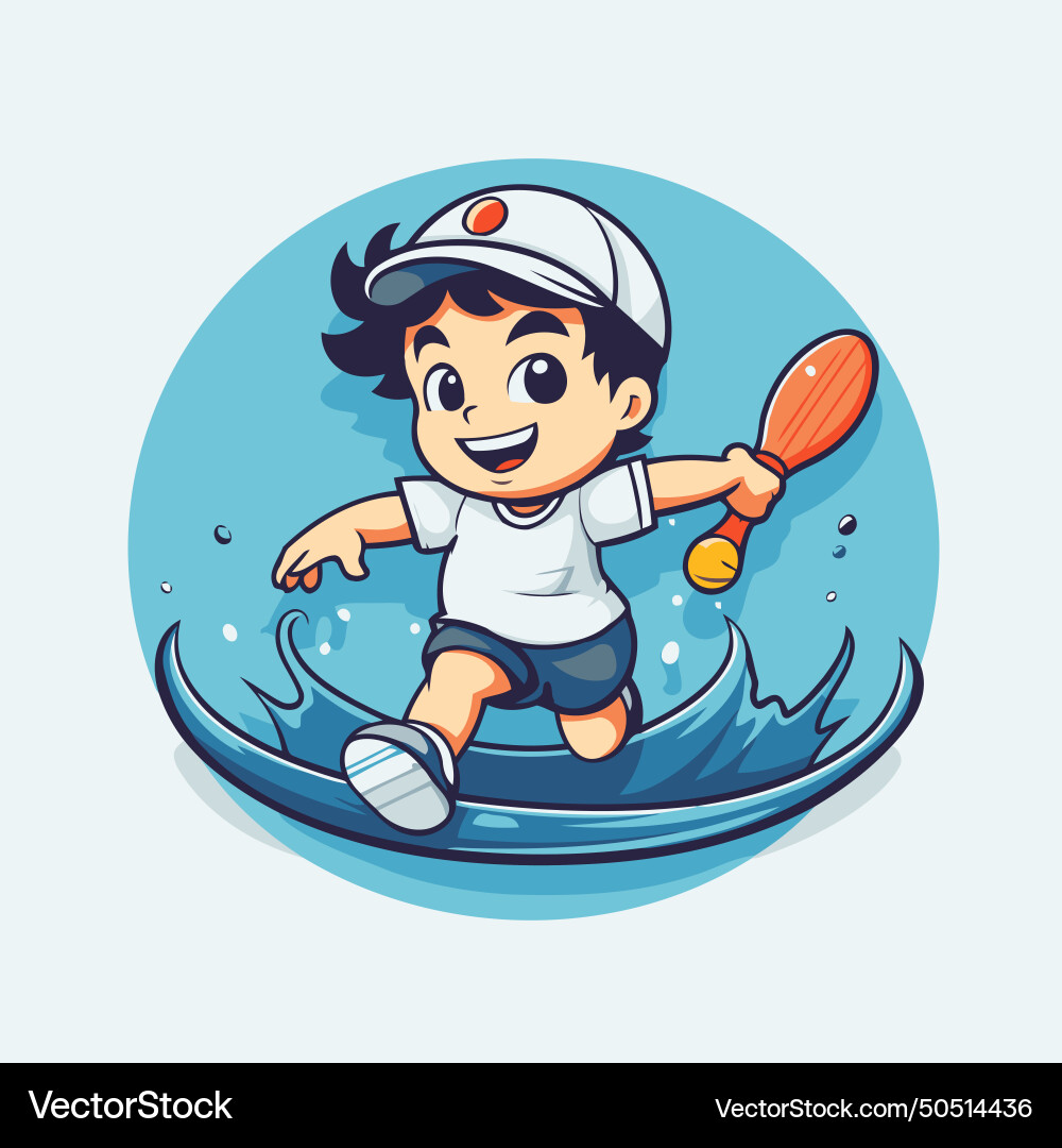 Cartoon boy playing paddle board Royalty Free Vector Image