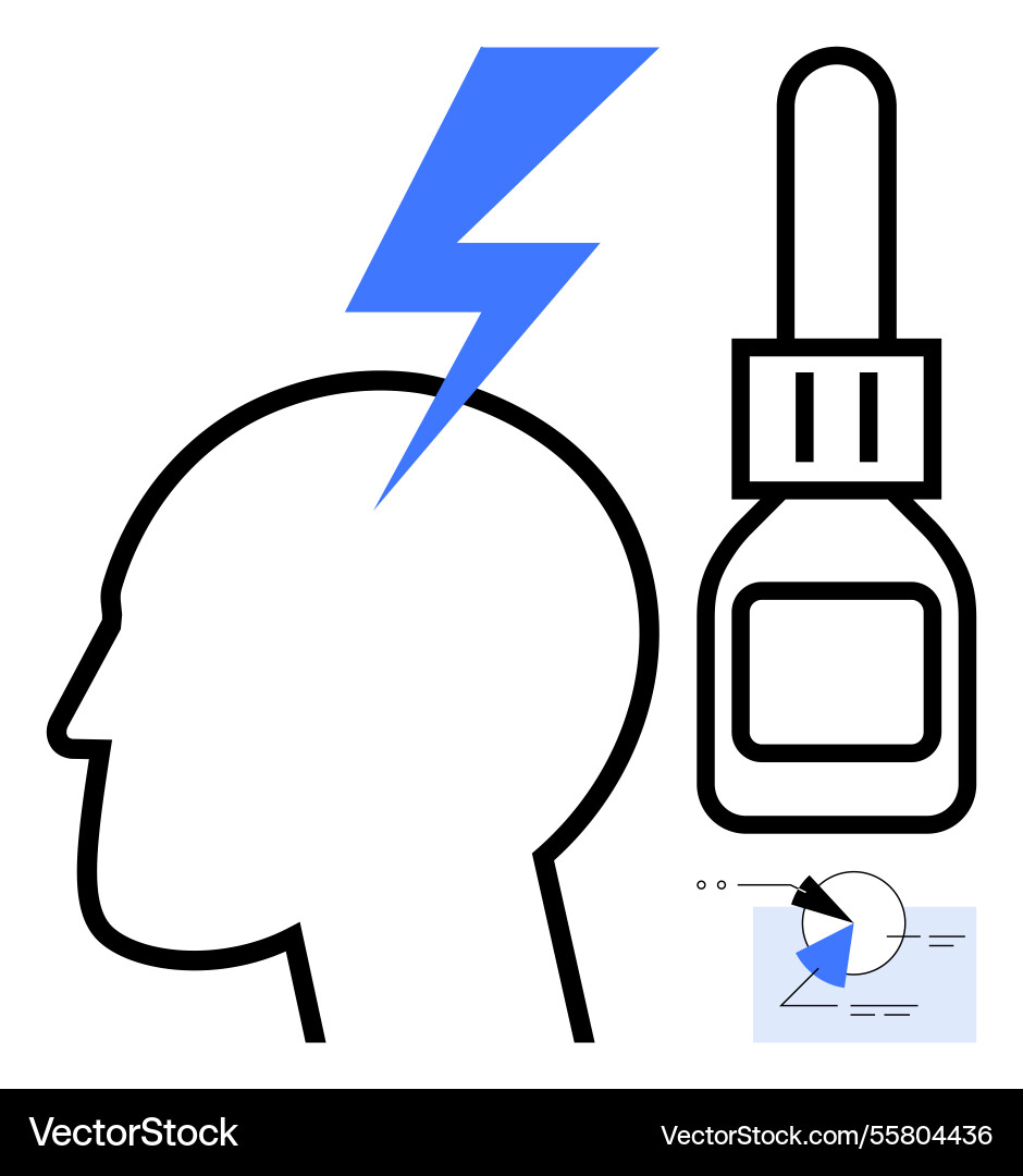 Human profile with bold lightning bolt medicine Vector Image