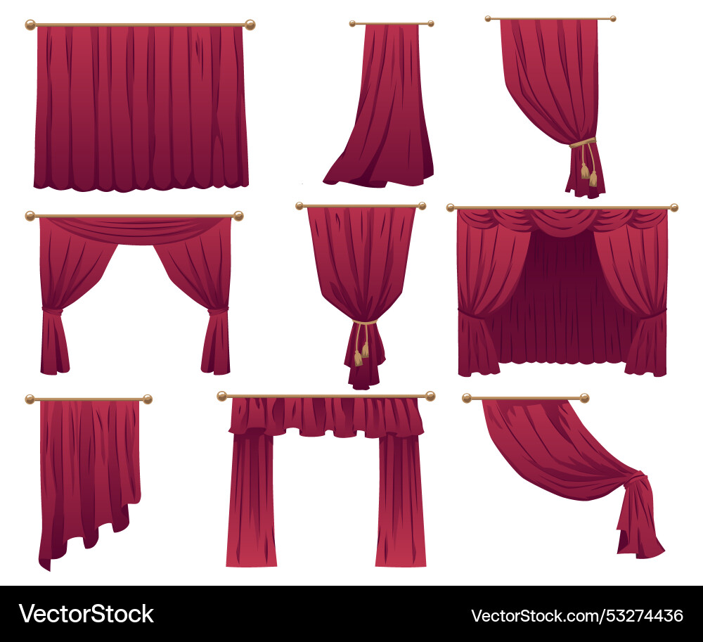 Set of red velvet curtains Royalty Free Vector Image