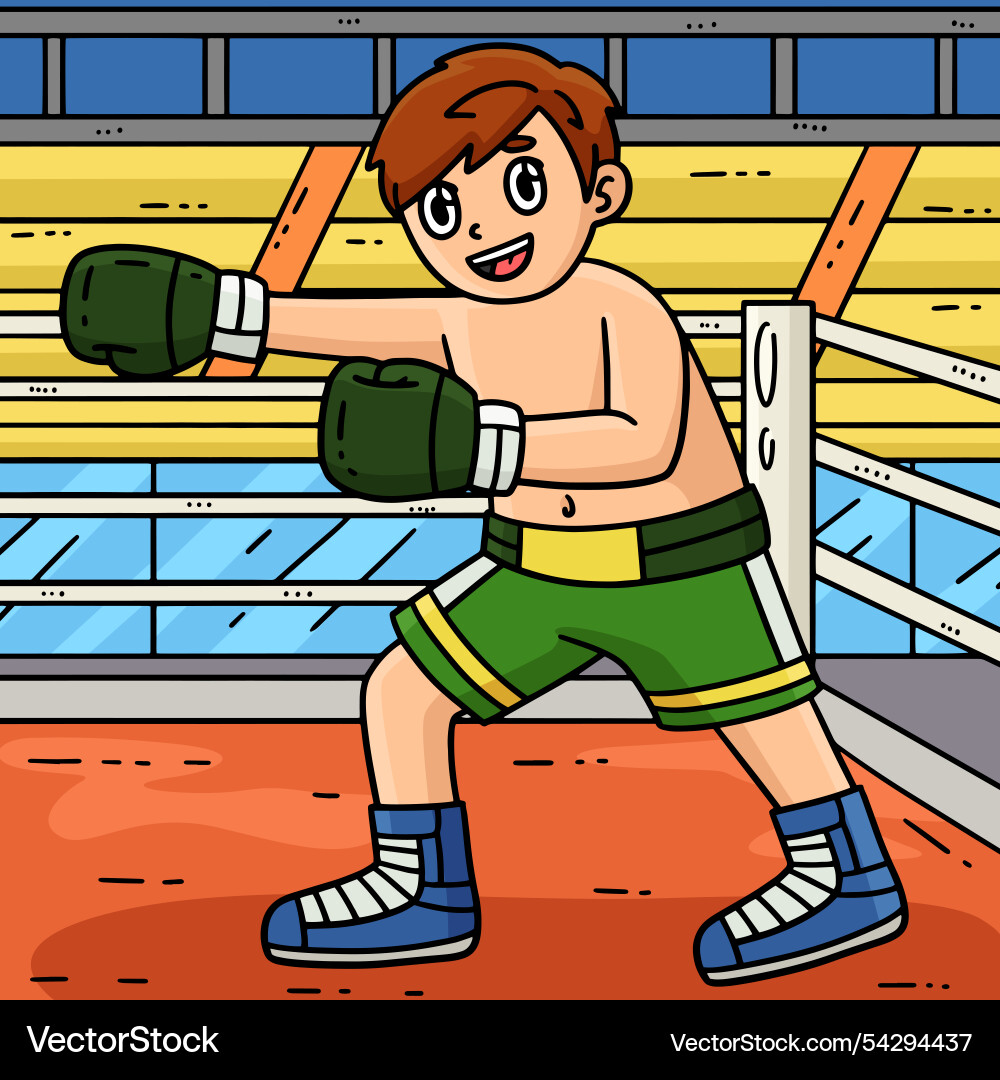 Boxing boxer punching colored cartoon Royalty Free Vector