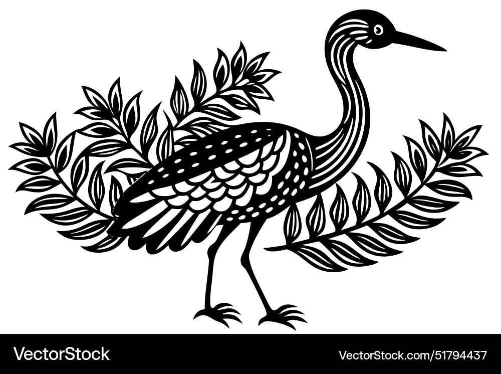 Decorative crane bird design plants around e Vector Image