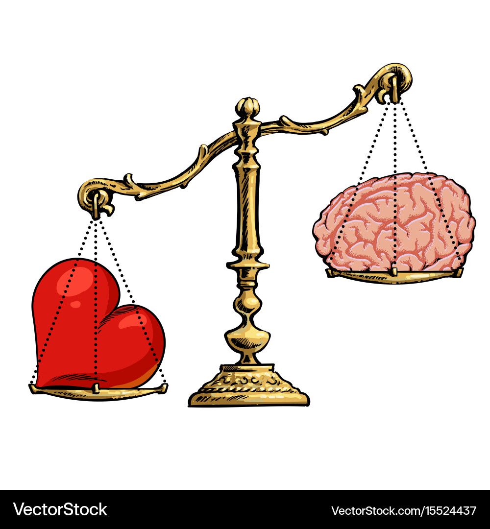 Heart and brain on scales choice concept Vector Image