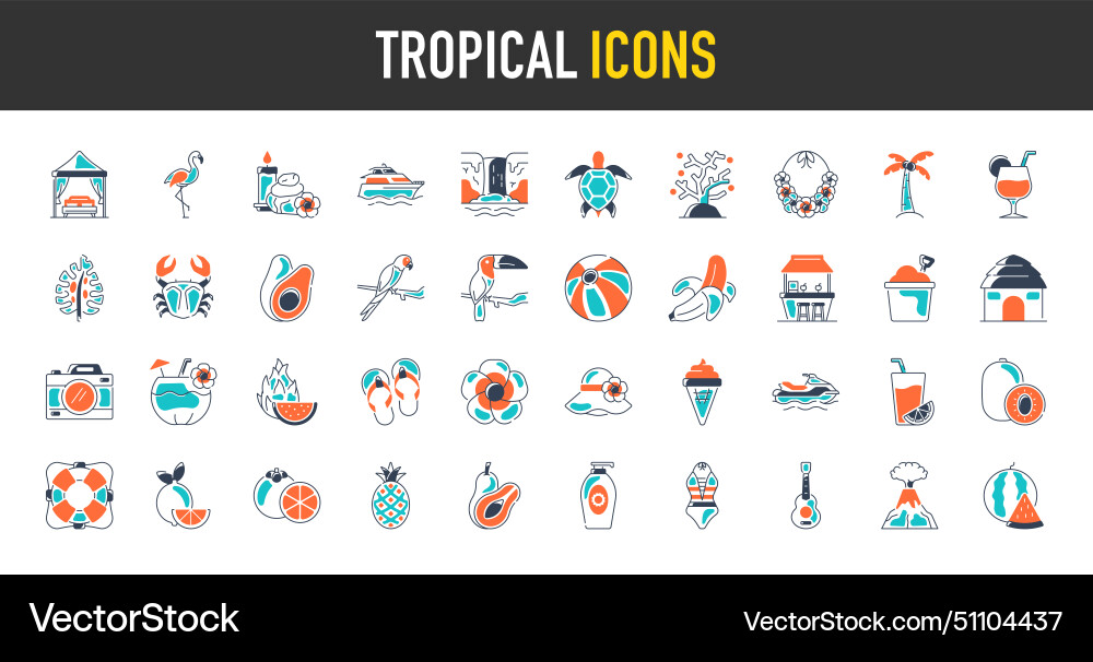 Tropical vacation icons set Royalty Free Vector Image