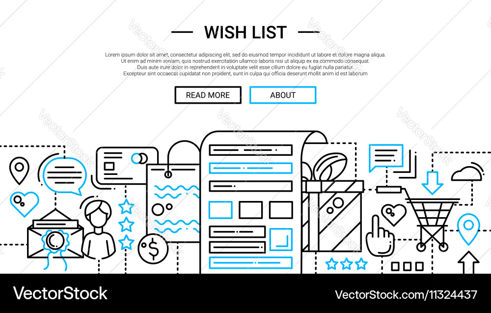 Wish list - line design website banner template Vector Image